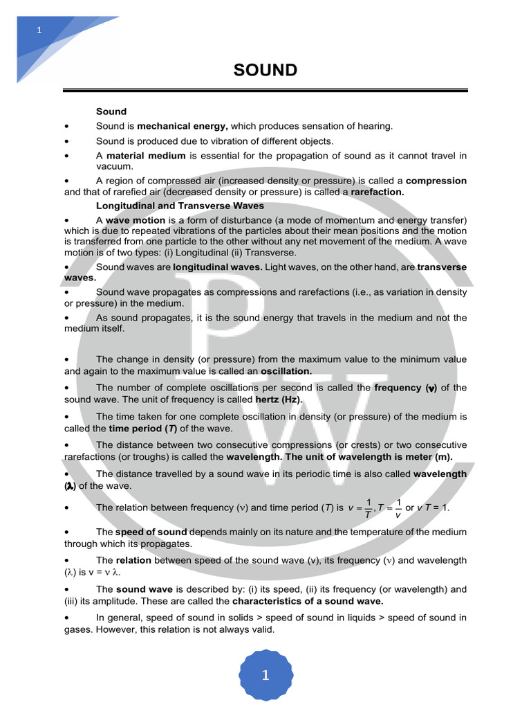 Sound Formula Sheet | PDF | Sound | Waves