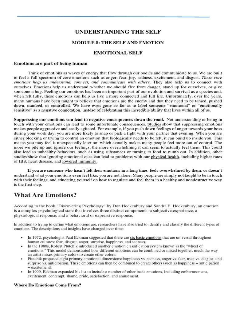 Uself Lesson 8 The Self and Emotion | PDF | Emotions | Limbic System