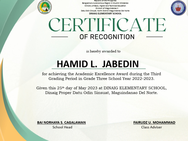 Grade 3 Academic Excellence Award 2023 | PDF