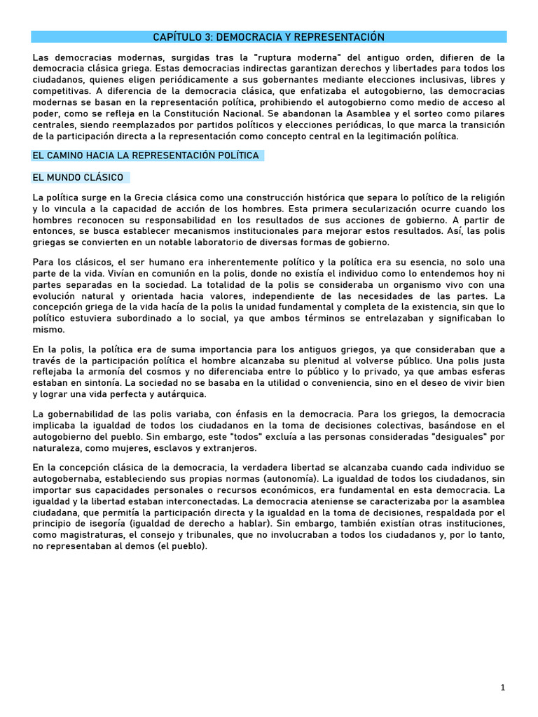 Resumen Capítulo 3 Manual Abal Medina | PDF | Democracia | Ideologías políticas