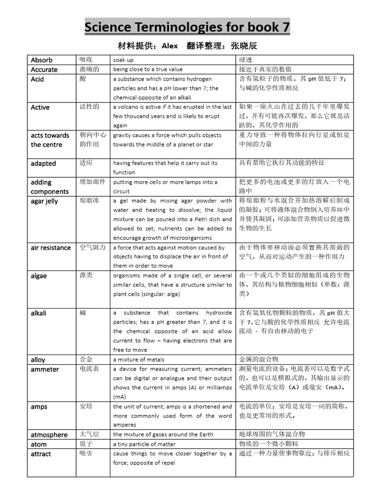 Chinese-Science Terminologies For Book 7 | PDF | Earth | Tide