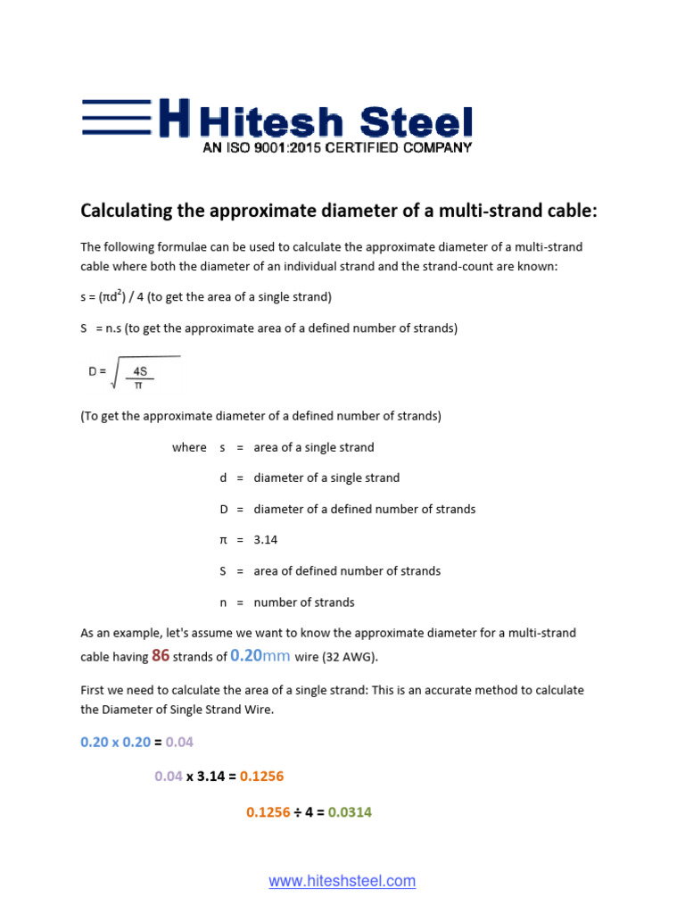 Multi Strand Cable Diameter Calculation R1111009 | PDF | Teaching ...
