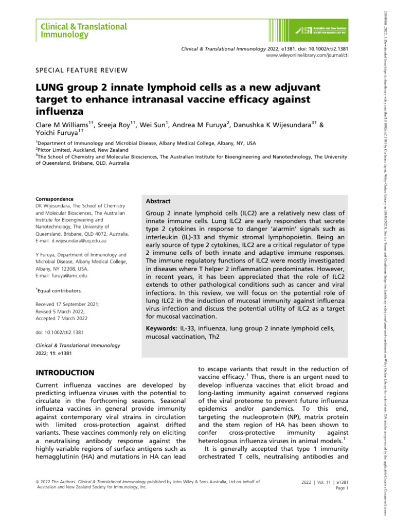 LUNG Group 2 Innate Lymphoid Cells As A New Adjuvant Target To Enhance ...