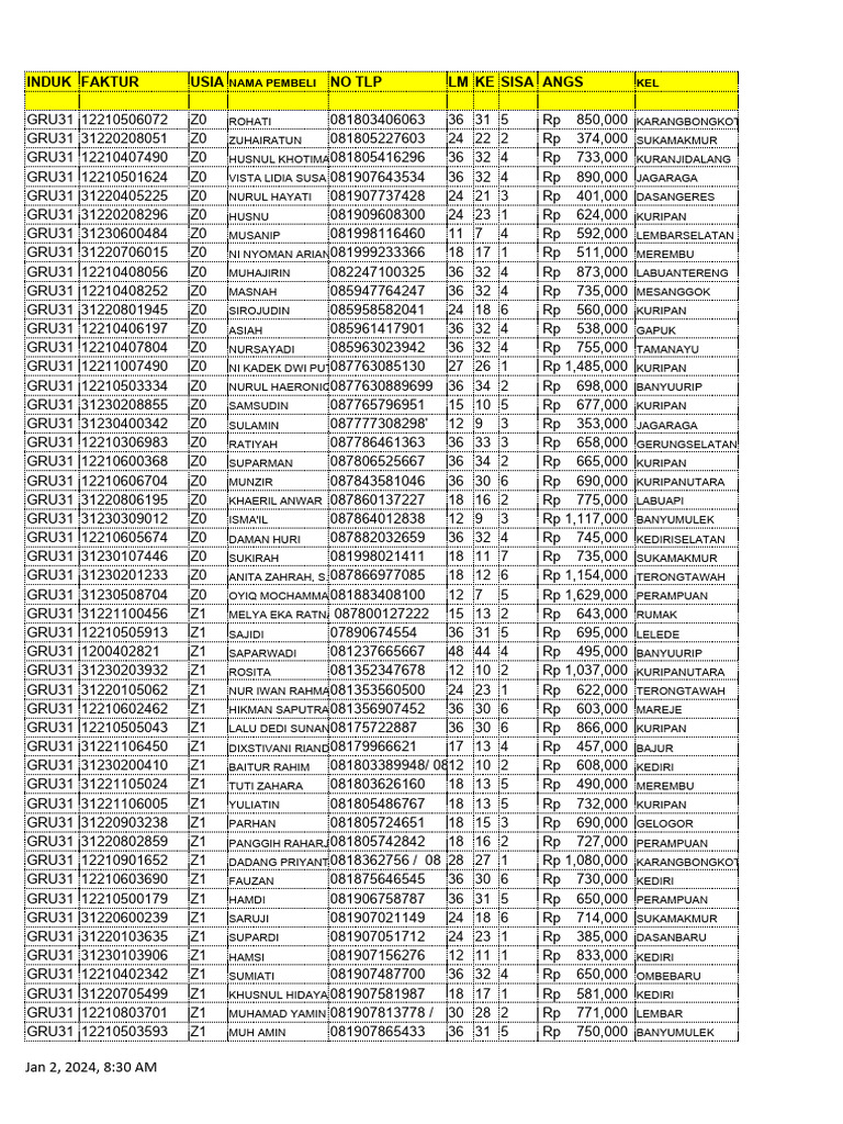 Fix PRINT DATA RO JAN 2024 | PDF