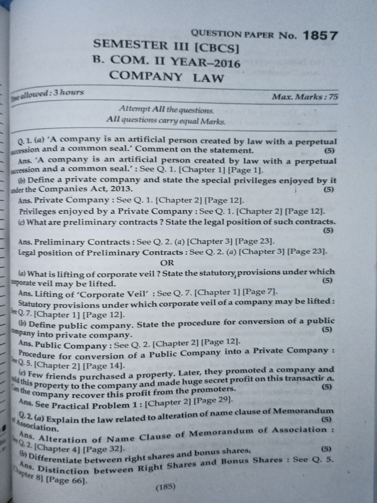 Company Law 3rd Sem Ten Year | PDF