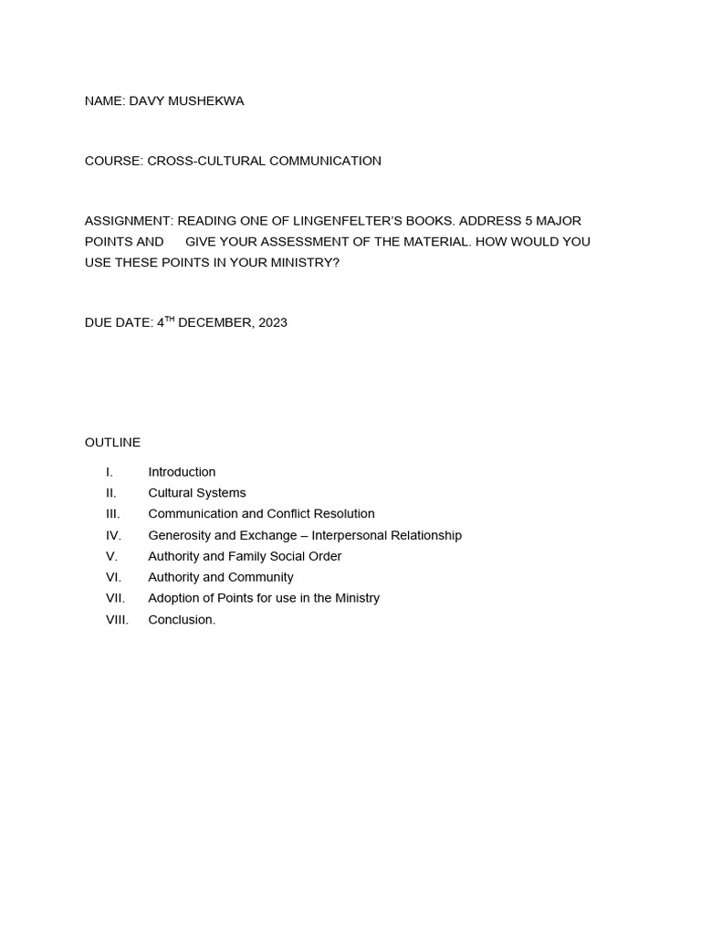 Cross-Cultural Communication - Reading Assignment | PDF | Jesus | Family