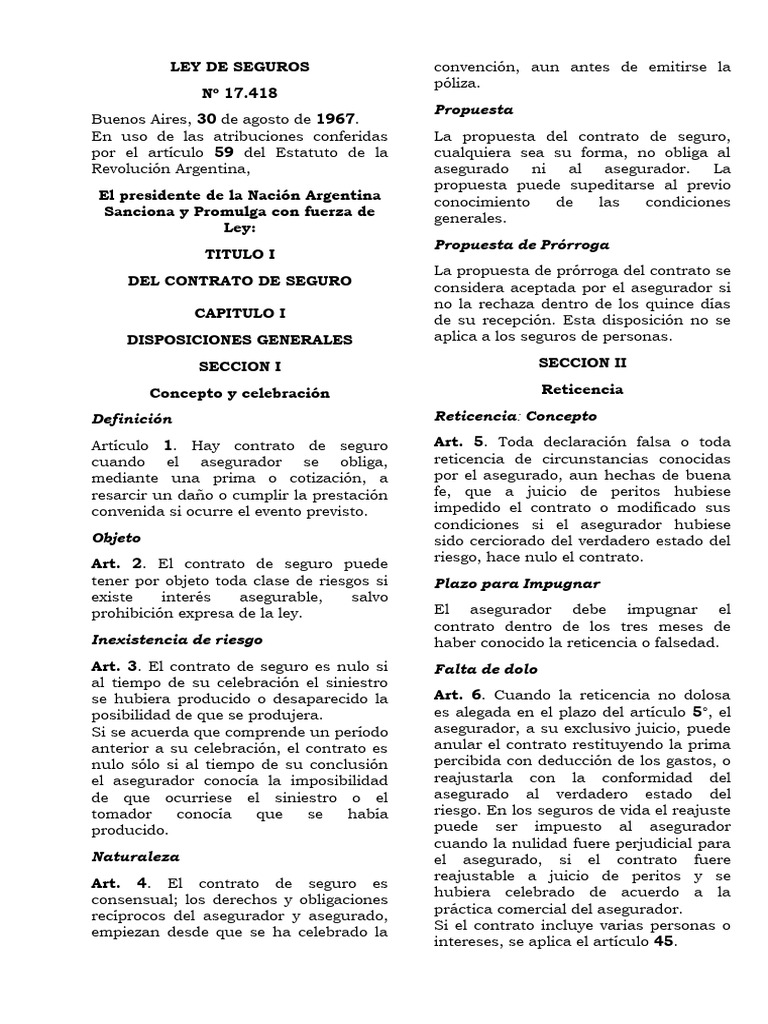 Ley 17.418 - Seguros | PDF | Póliza de seguros | Seguro