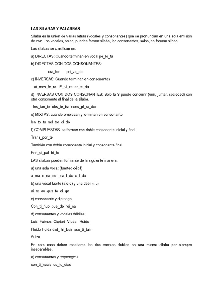 Las Silabas y Palabras | PDF | Sílaba | Palabra