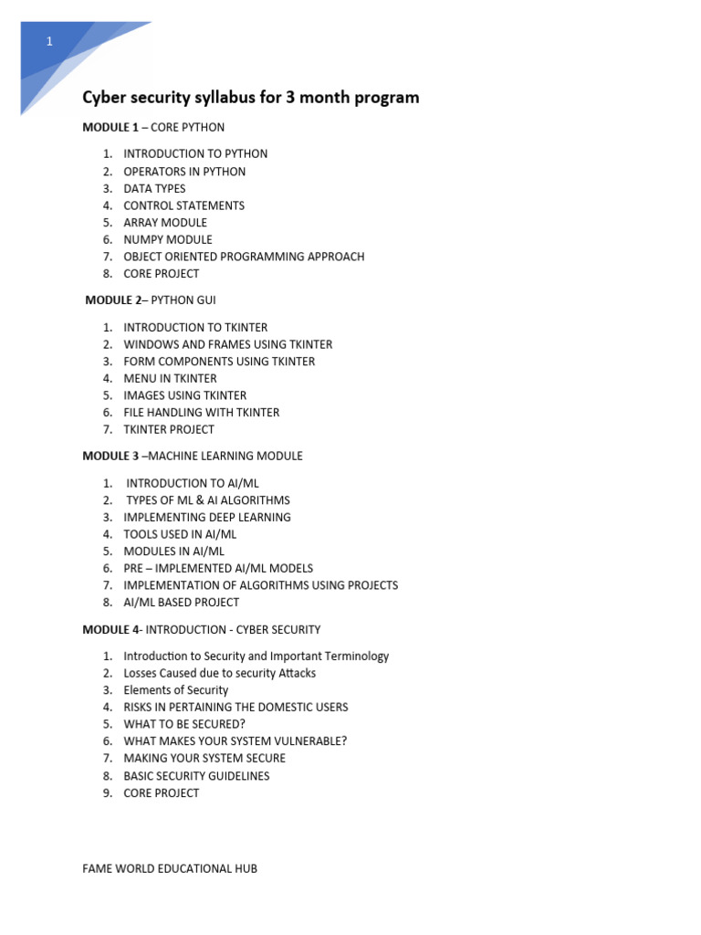 Cyber Security Syllabus For 3 Month Program Pdf