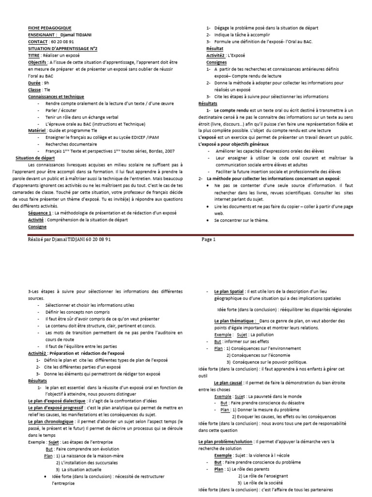 Guide pour réussir un exposé oral | PDF