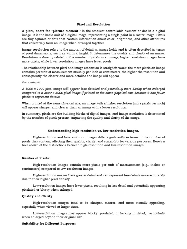 Pixel and Resolution | PDF | Image Resolution | Multidimensional Signal Processing