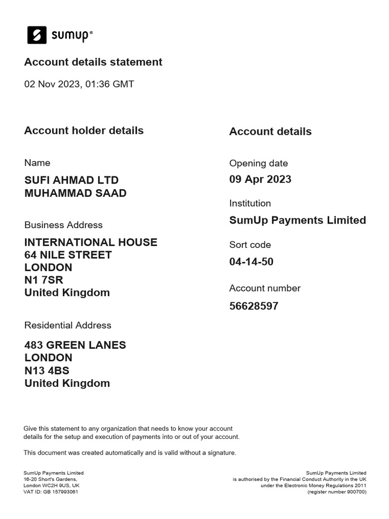 Muhammad Saad Bank Statement | PDF