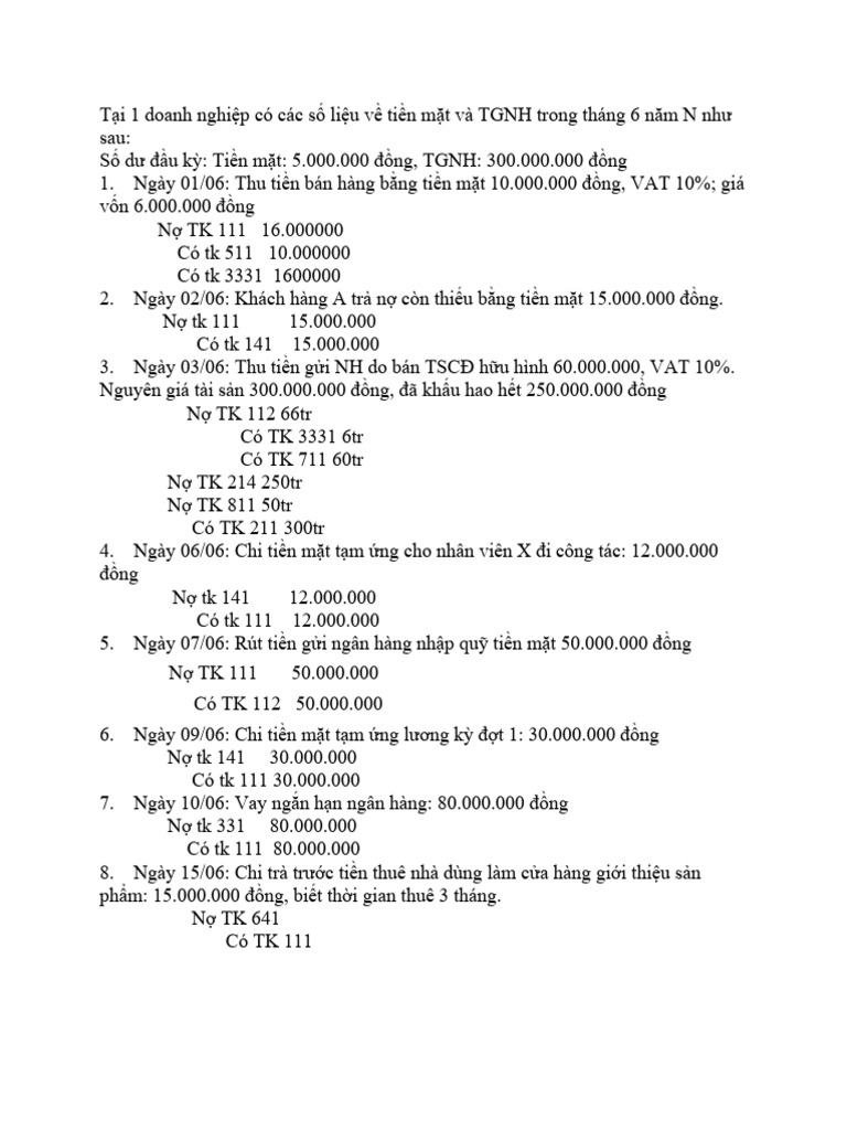 Bài Tập Kế Toán - Chương 3 - Kt Tiền Mặt Và TGNH | PDF