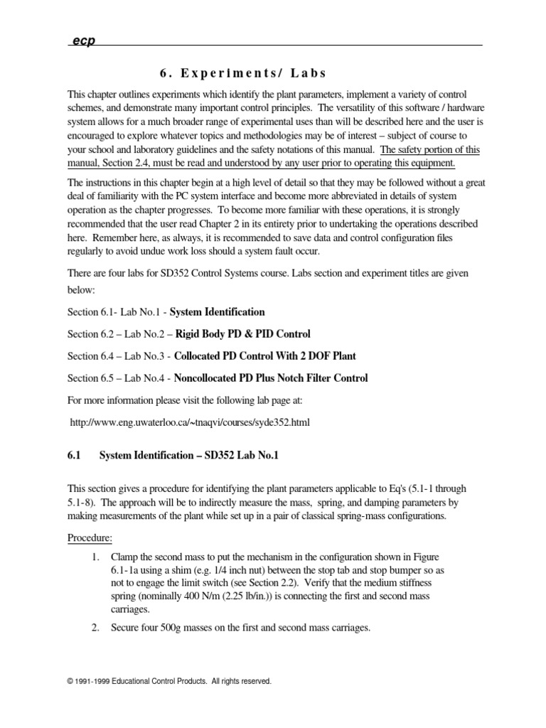 Control Systems Lab Experiments Guide | PDF | Damping | Mass
