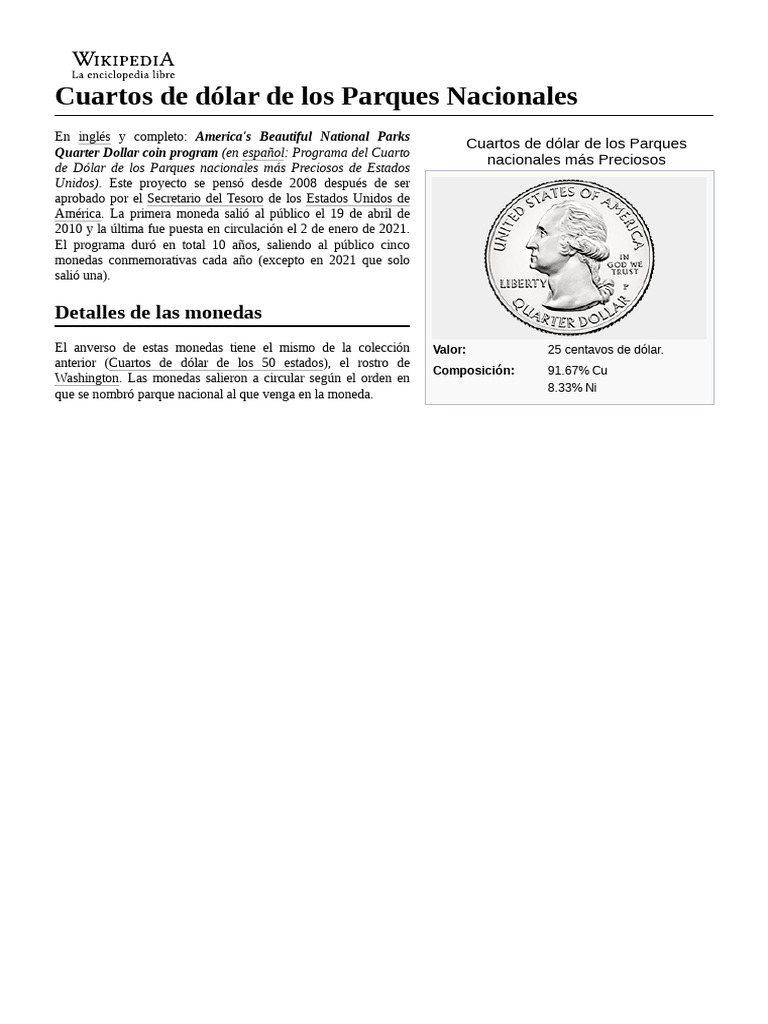 Cuartos_de_dólar_de_los_Parques_Nacionales | PDF | Monedas Del Dólar De Estados Unidos | Monedas ...