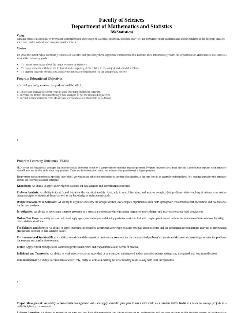 Scheme of Studies BS Statistics 2022-26 | PDF