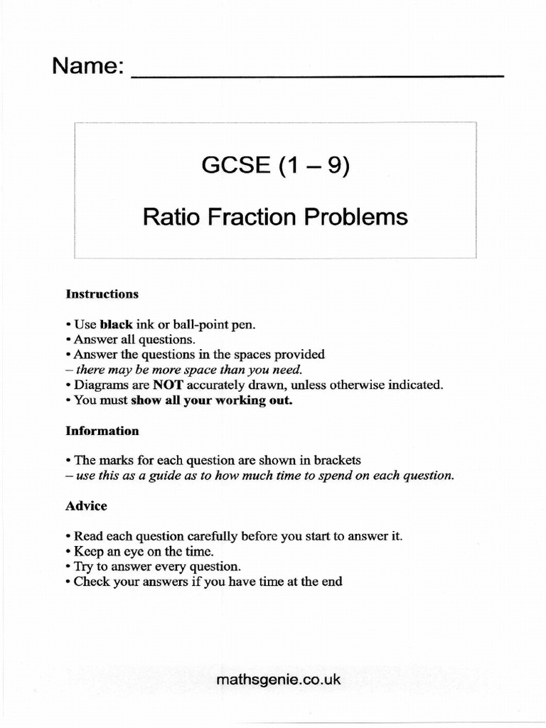 5 Ratio Fraction Problemsans | PDF