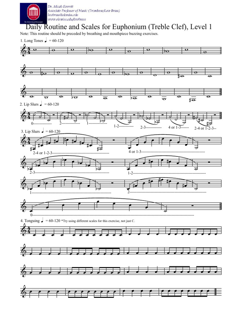ყოველდღე.daily routine and scales for euphonium treble clef ole miss | PDF