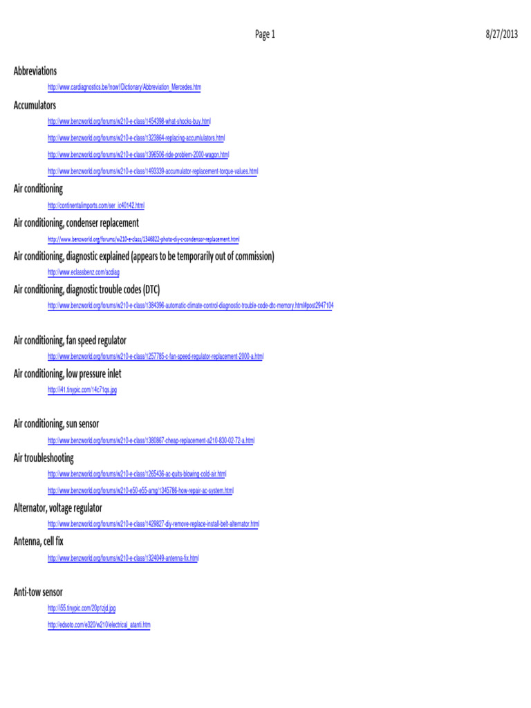 w210 Cheat Sheet | Download Free PDF | Headlamp | Leak