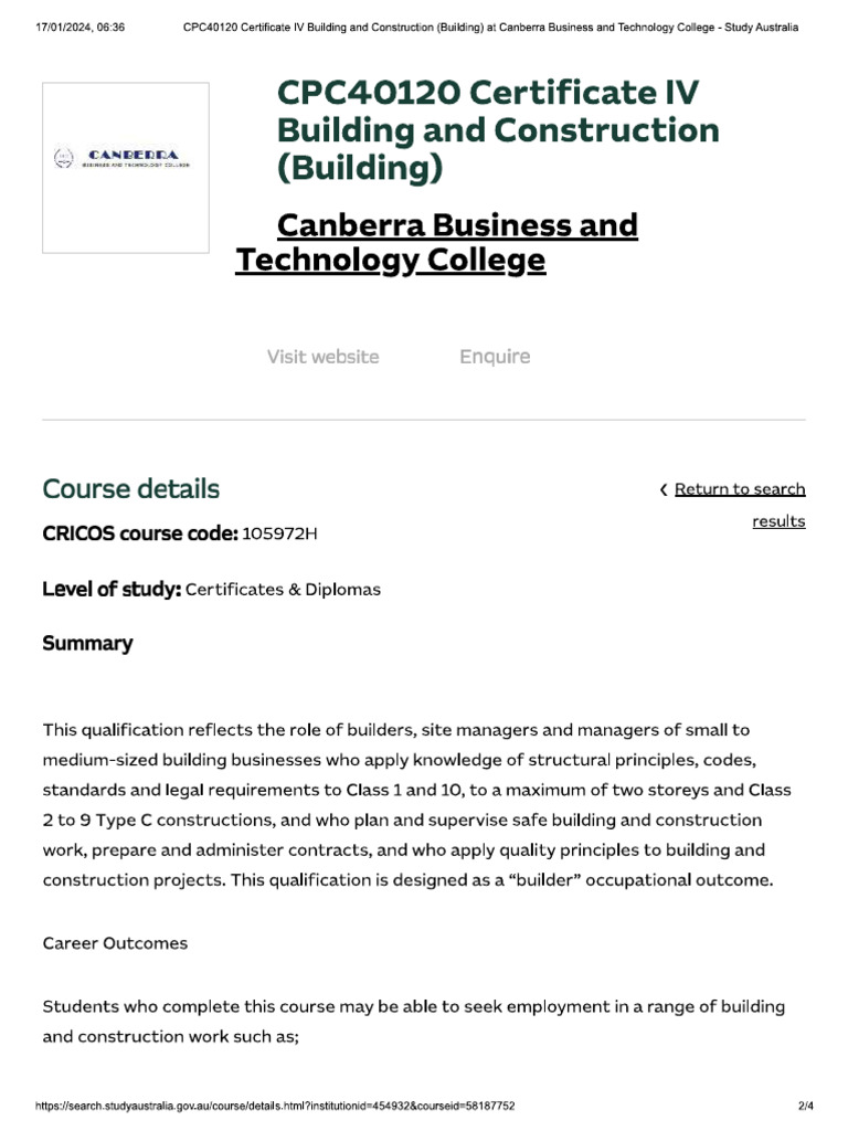 Diploma of Building and Construction (Canberra) | PDF