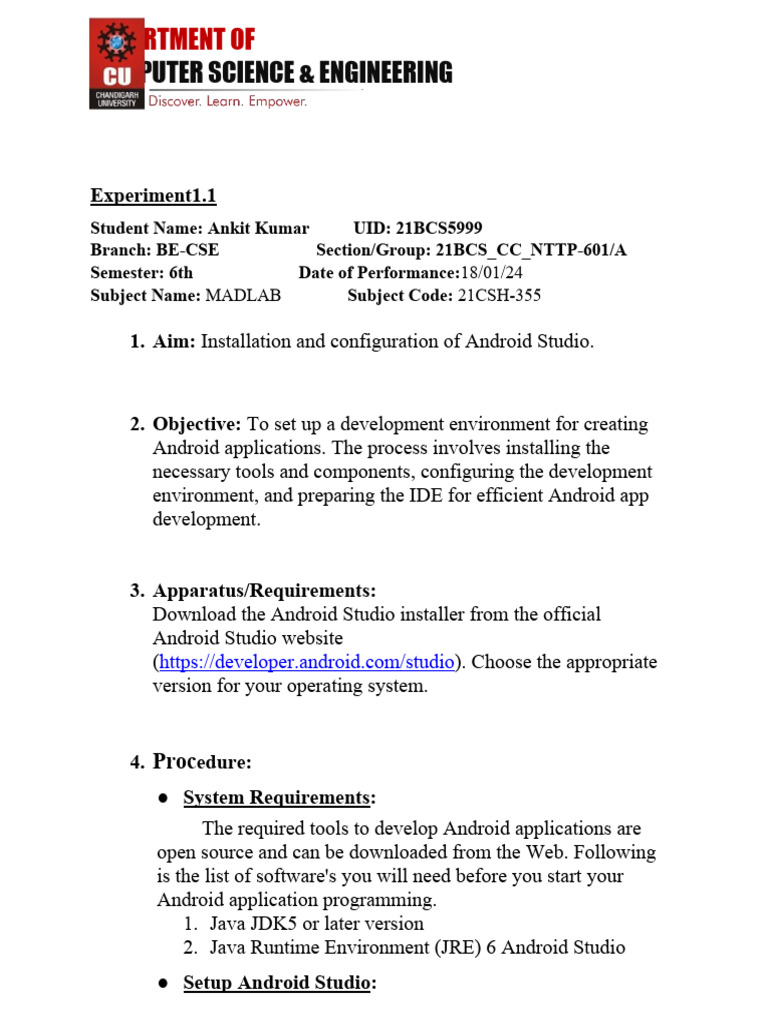 MAD Worksheet 1 | PDF | Android (Operating System) | Java (Programming Language)