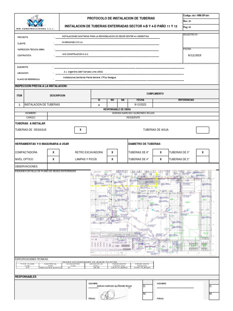 Protocolo de Instalacion de Tuberias Adicional | PDF