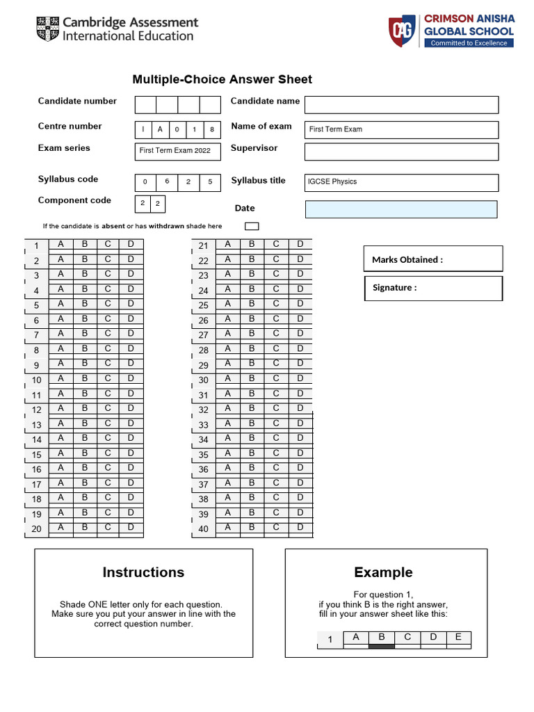 IGCSE MCQ Answer Sheet Template | PDF | Vocational Education ...