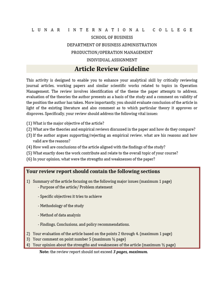 Individual Assignment (Article Review) | PDF Individual Assignment (Article Review) | PDF