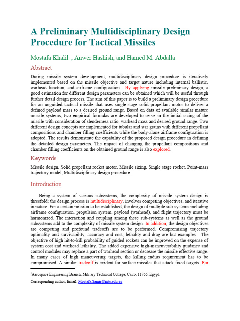 A Preliminary Multidisciplinary Design Procedure For Tactical Missiles - Revised | PDF | Rocket ...