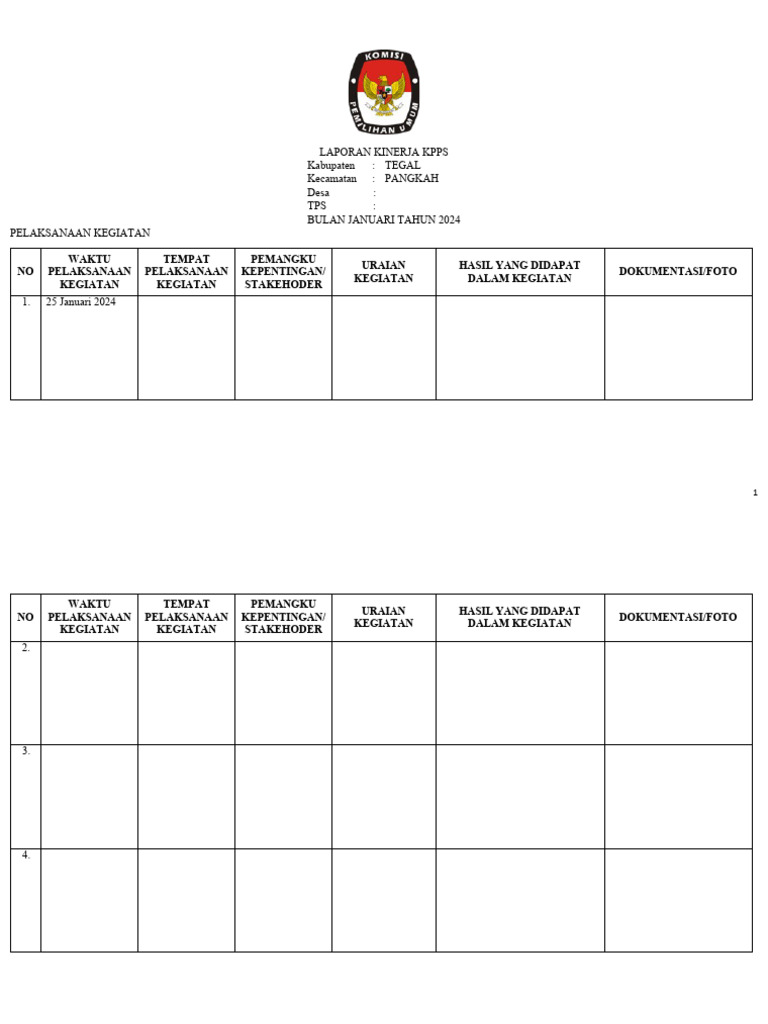 Template Lapkin KPPS Januari 2024 | PDF