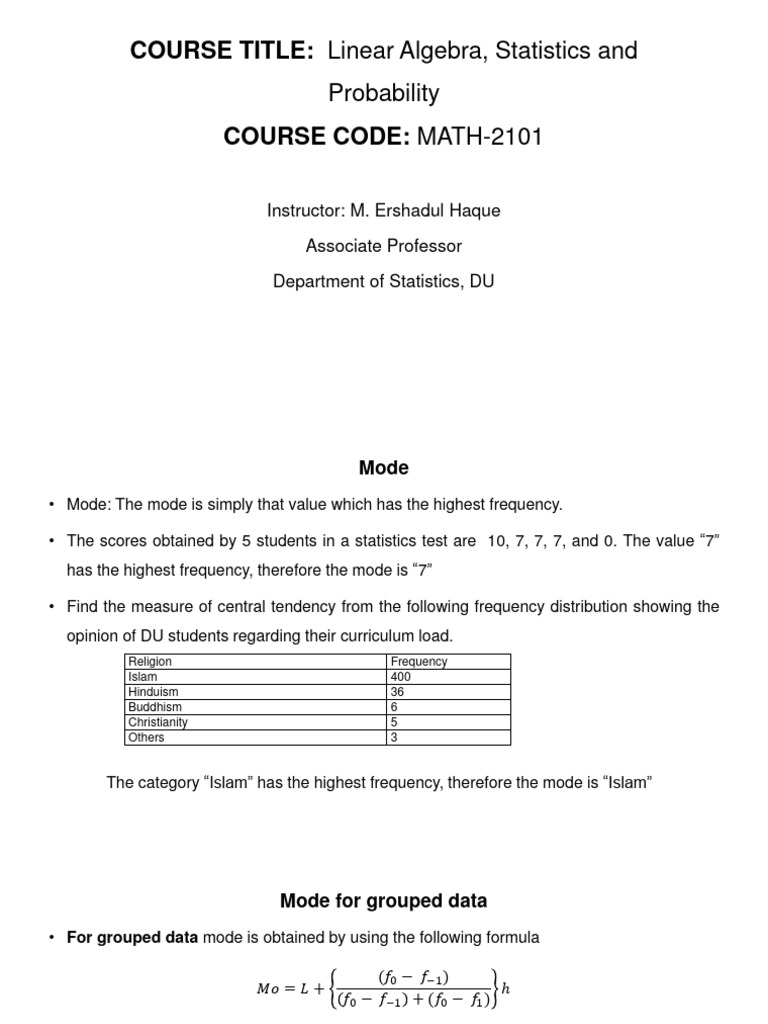 Math2101Stat 2 2 | PDF | Mean | Mode (Statistics)