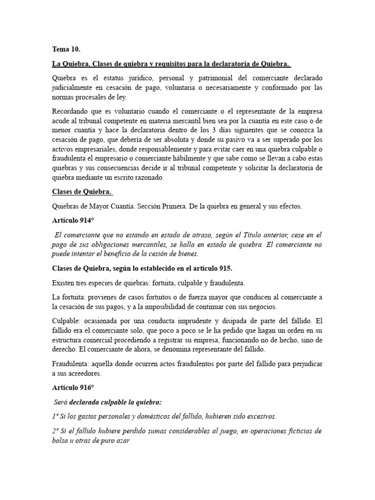 Clases y requisitos de quiebra mercantil | PDF | Bancarrota | Justicia
