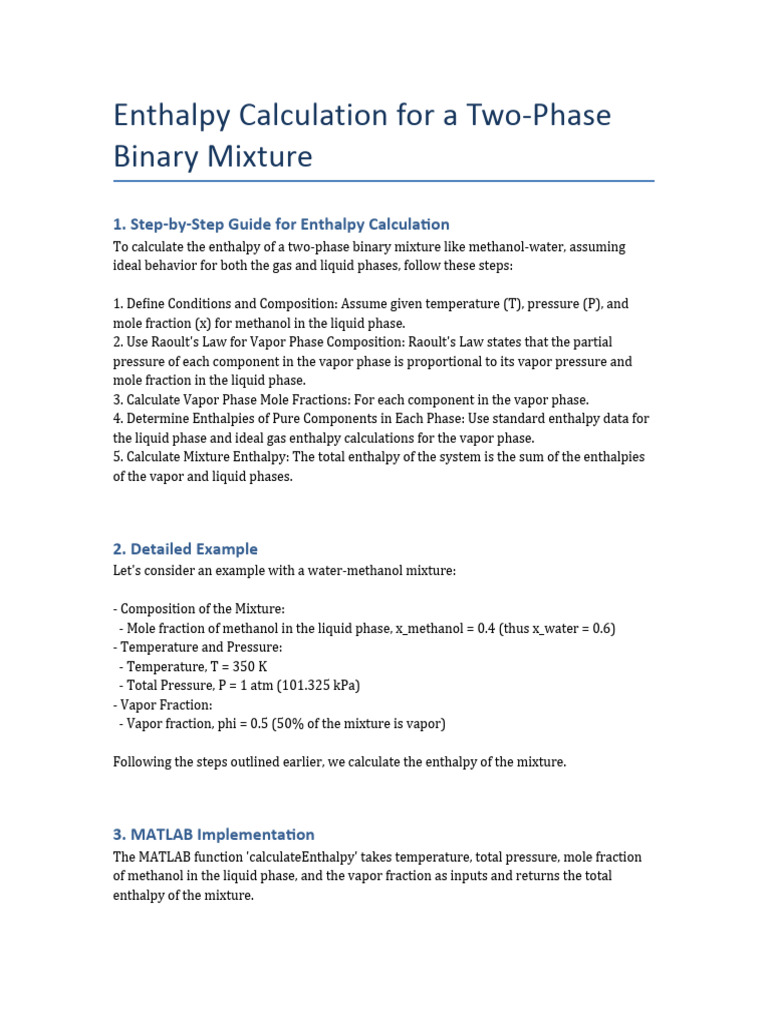 Enthalpy Calculation Two Phase Binary Mixture | PDF