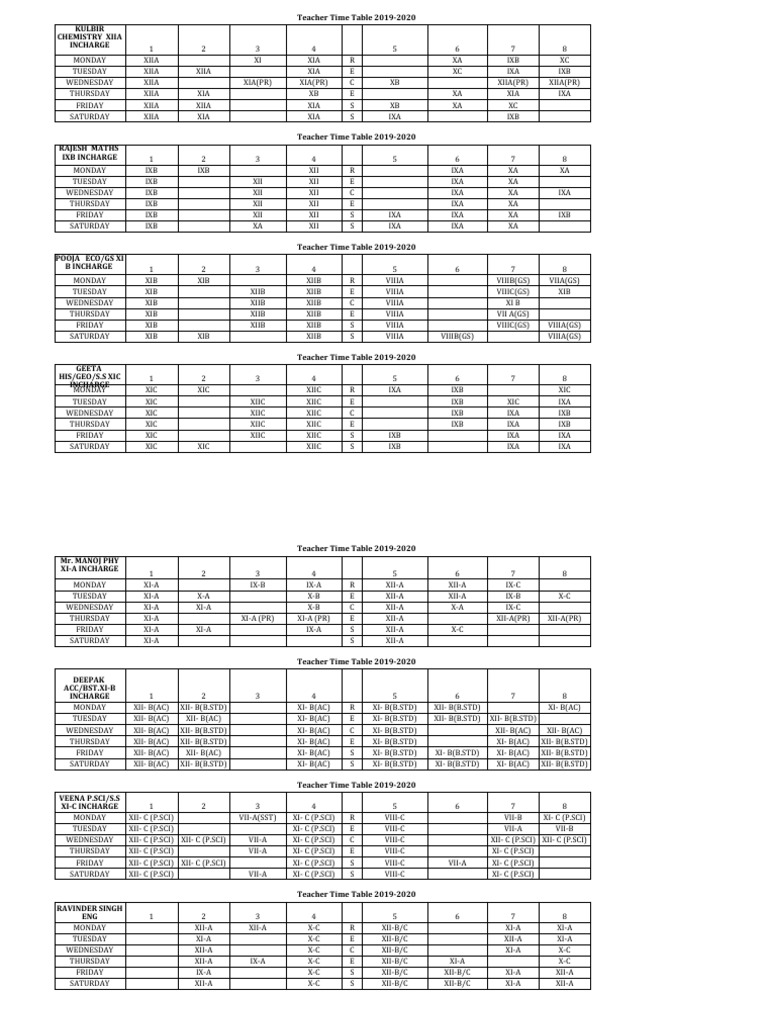 Teacher Time Table | PDF
