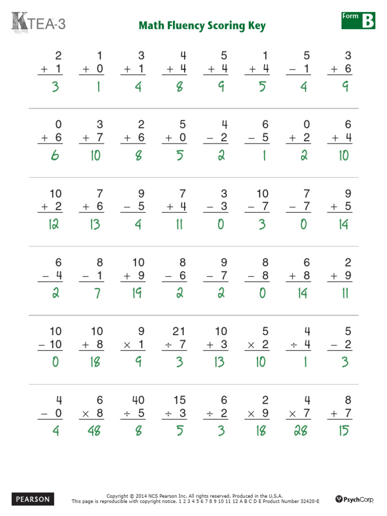 Math - Fluency - SCORING KEY - Form B | PDF | Document | Data Management