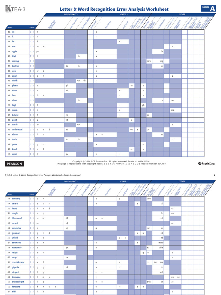 Letter - Word - Rec - Error Analysis - Form - A | PDF | Copyright Law ...