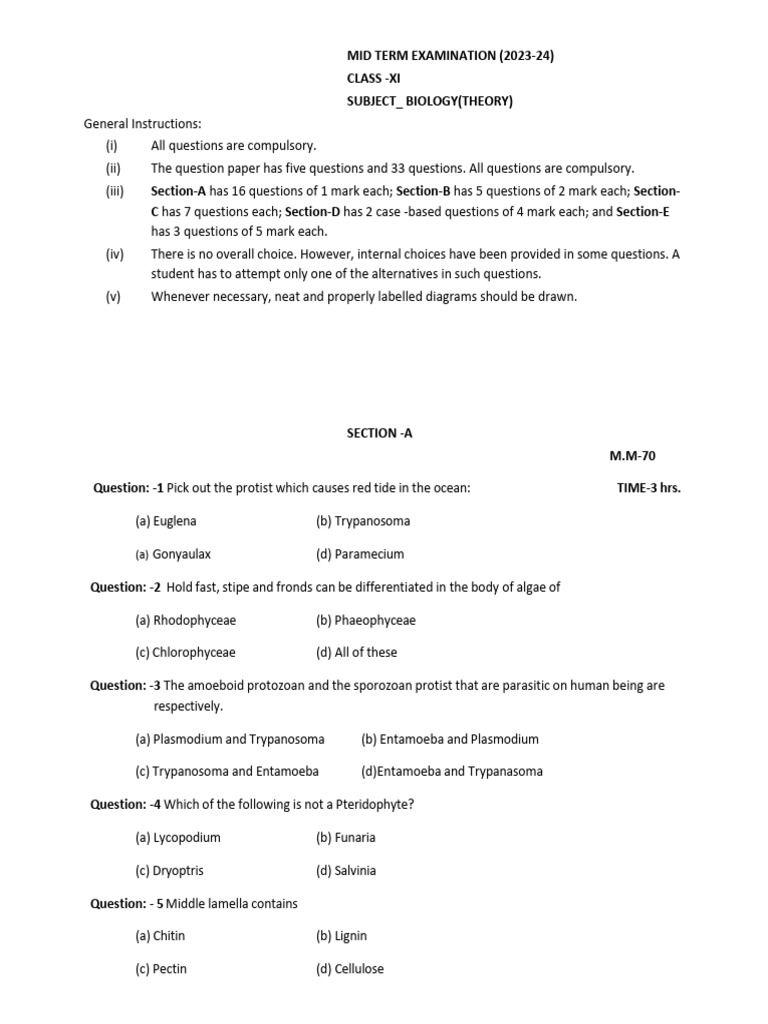 Question Final | PDF | Vacuole | Fungus