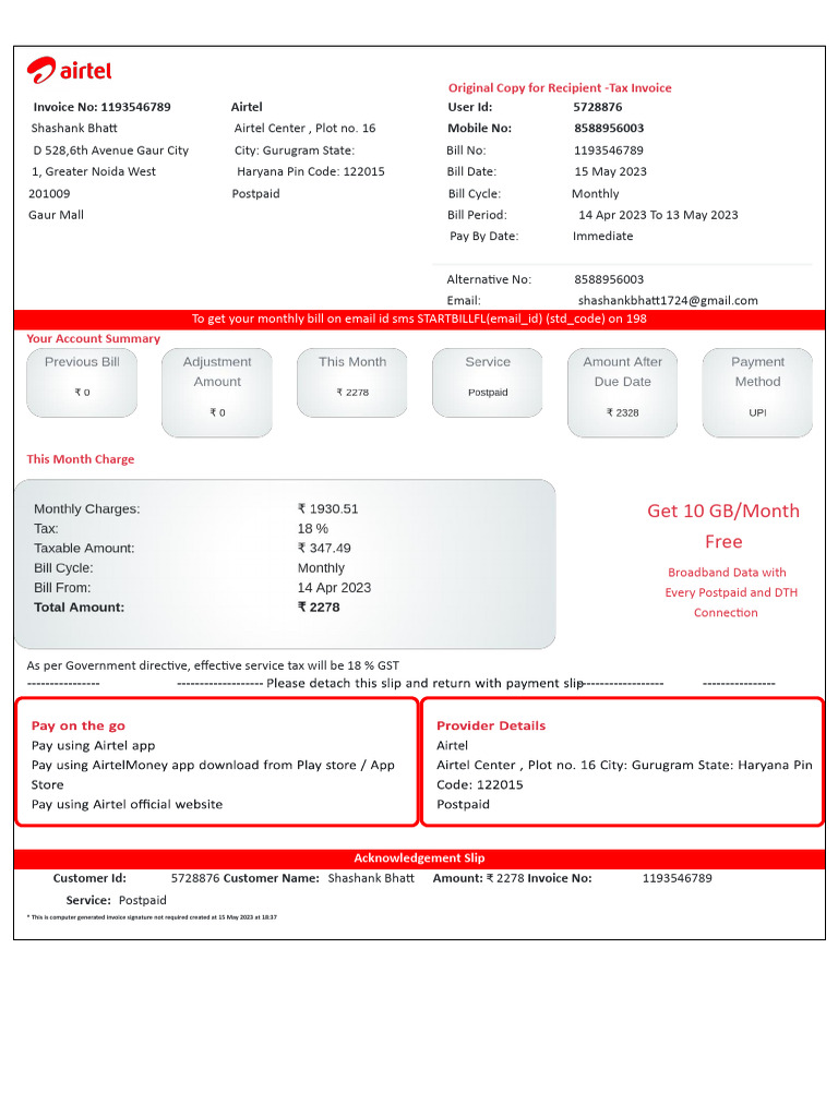 Airtel MAY | PDF | Invoice | Telecommunications Airtel MAY | PDF | Invoice | Telecommunications