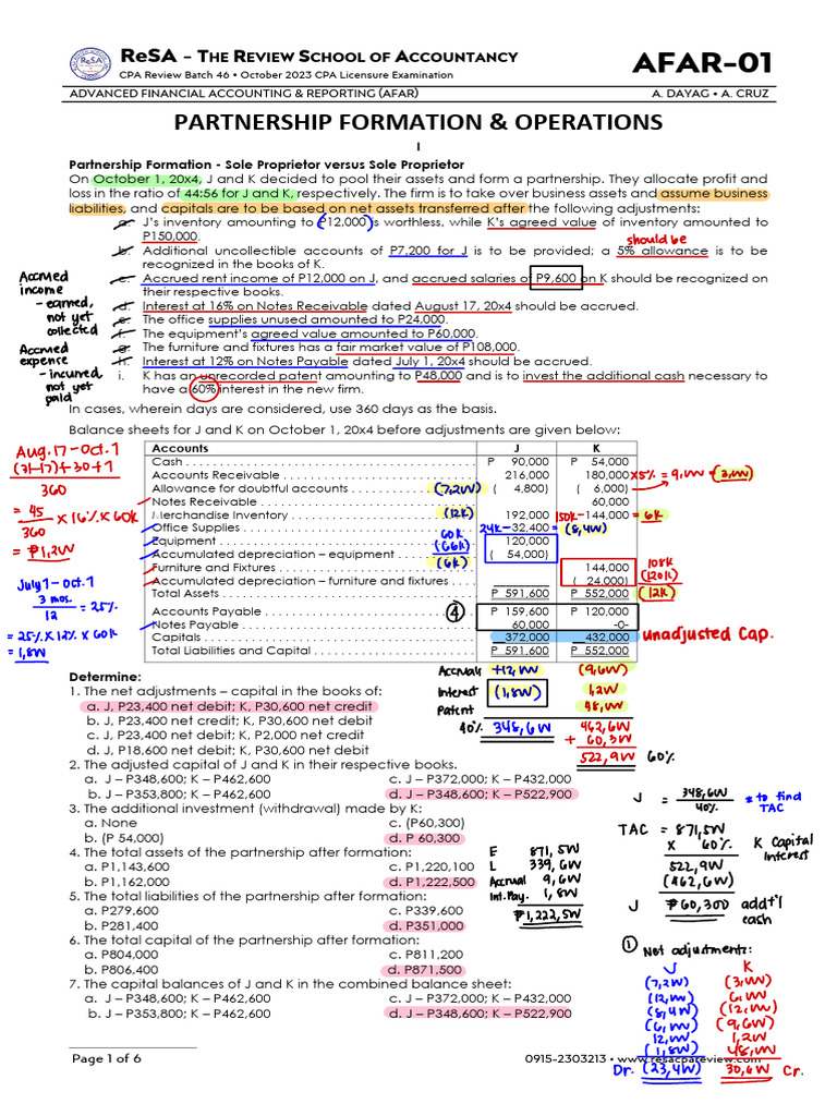 AFAR-01 (Partnership Formation and Operations) | PDF | Balance Sheet | Partnership