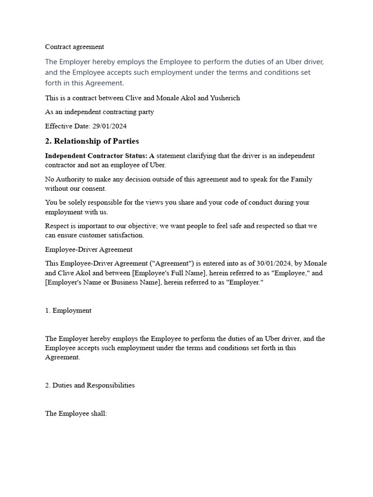 Uber Driver Contract | PDF | Employment | Overtime