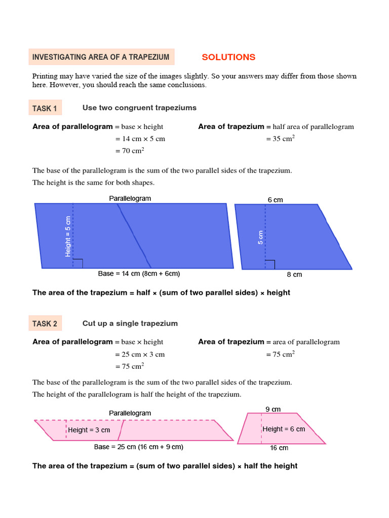 Investigating Area of A Trapezium SOLUTIONS | PDF | Teaching Methods ...