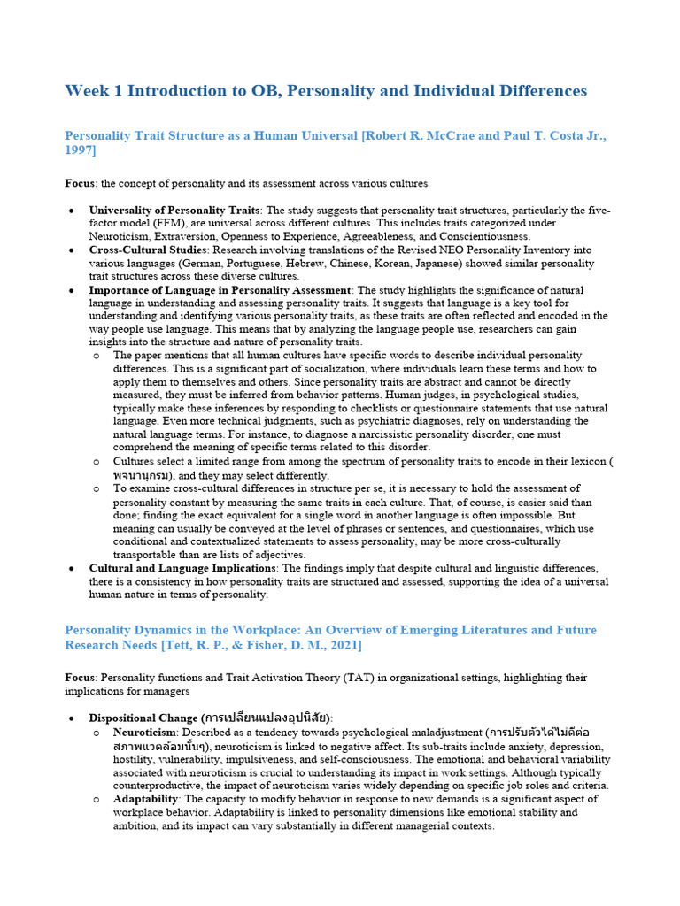 Organizational Behavior Week 1 Essential Readings | PDF | Motivational | Motivation