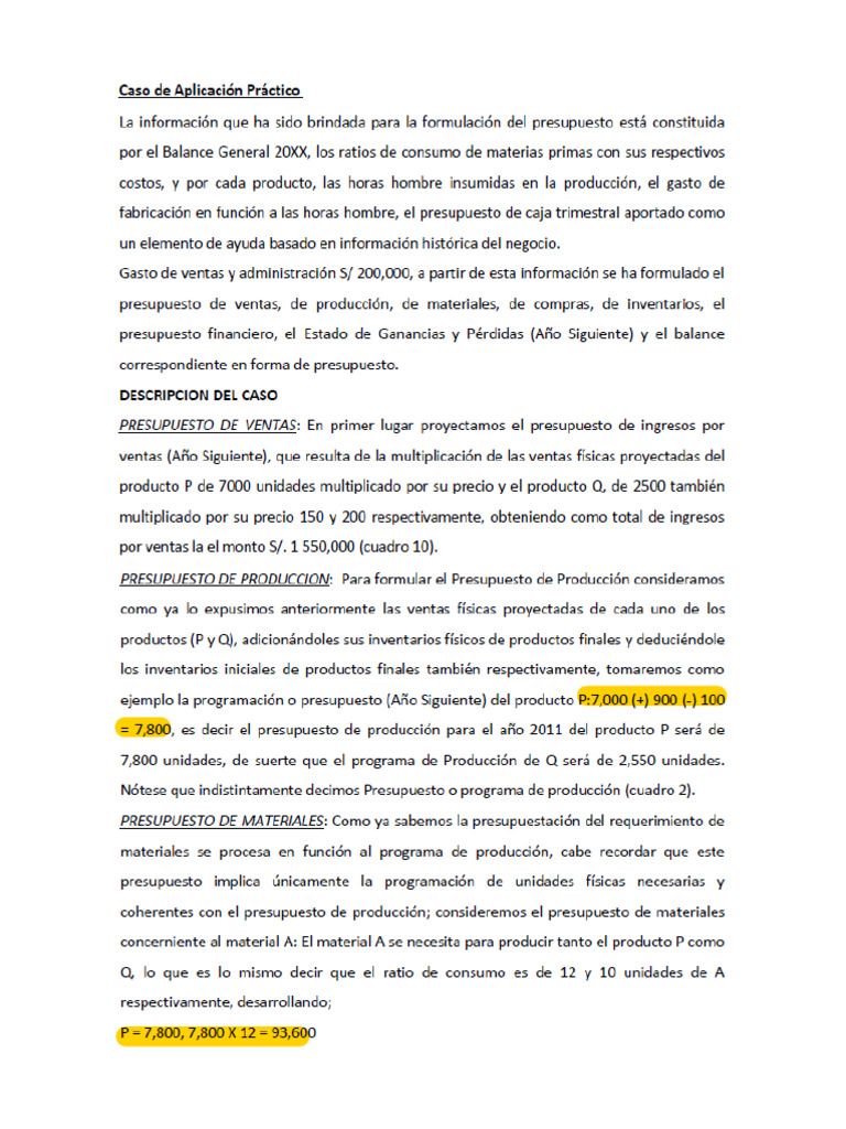 Caso Practico de Presupuesto | PDF