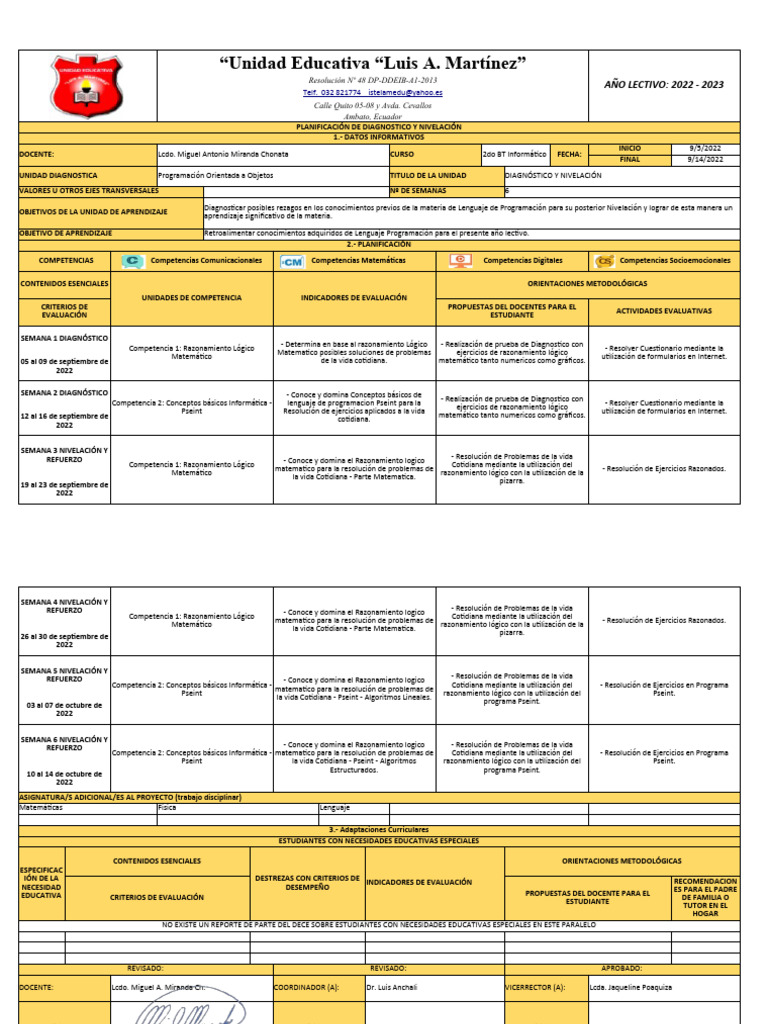 2do BTI - Planificacion Diagnostico y Nivelación | PDF | Informática ...