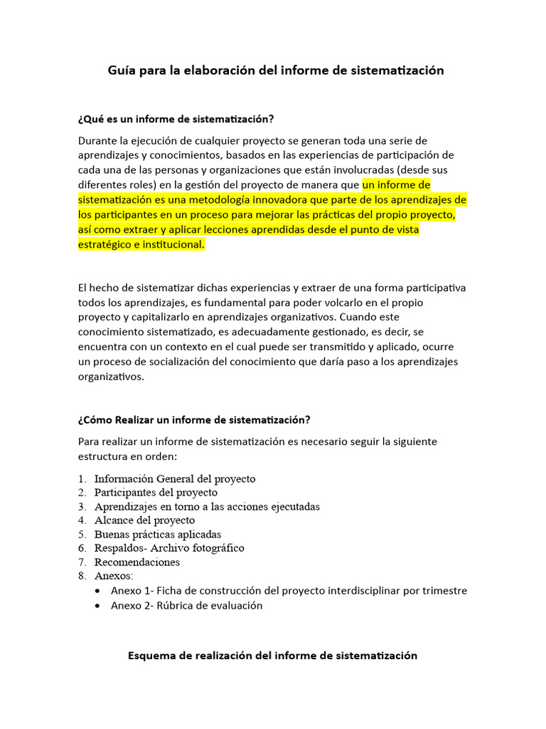 Guía para La Elaboración Del Informe de Sistematización | PDF | Información | Evaluación