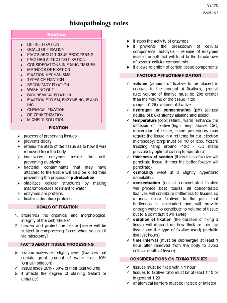 Histopath Notes Ishi | PDF | Fixation (Histology) | Staining