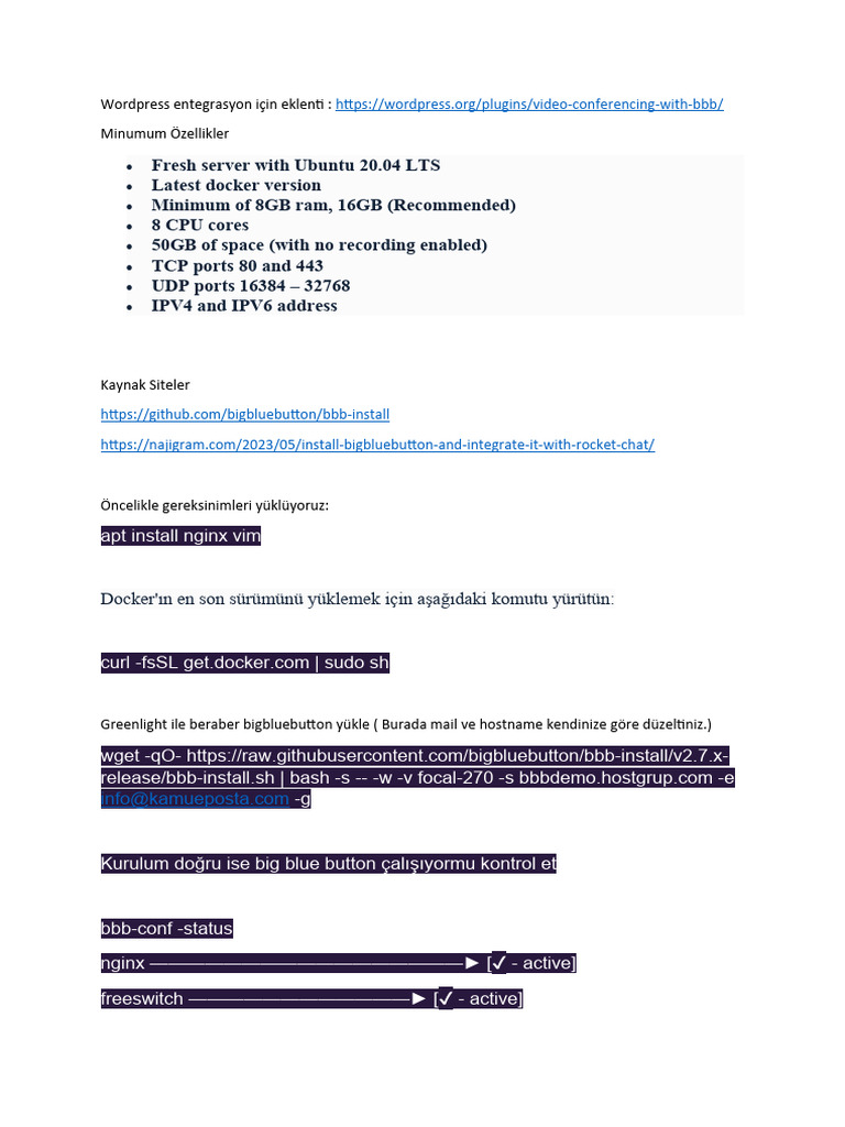 Ubuntu 20 BigBlueButton Kurulum Ve Entegre İşlemleri | PDF | Computers