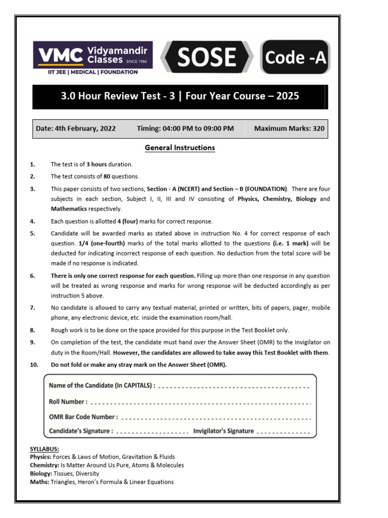 VMC - SOSE IX HRT - 3 (Question Paper) | PDF
