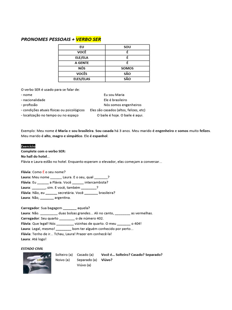 Exercicicos Gramaticais Verbos SER TER ESTAR Editado | PDF