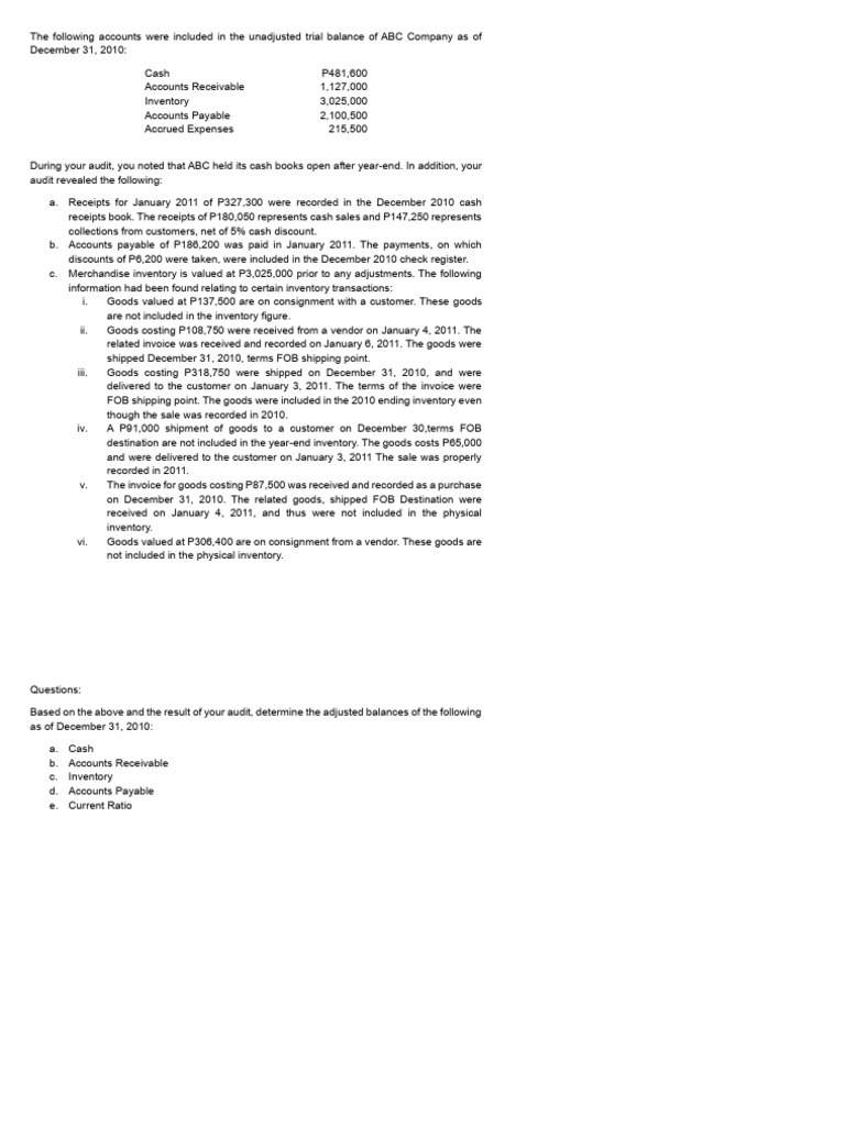 Additional Inventory Audit Problem | PDF | Accounts Payable | Receipt